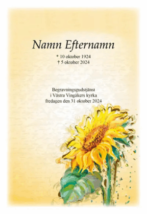 Programkort Solros - Väddö Begravningsbyrå AB