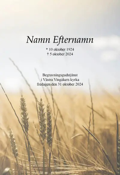 Programkort Sädesfält - Väddö Begravningsbyrå AB